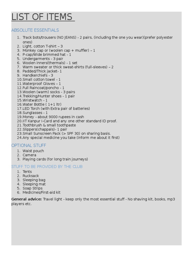 Trek Essentials IITK | PDF