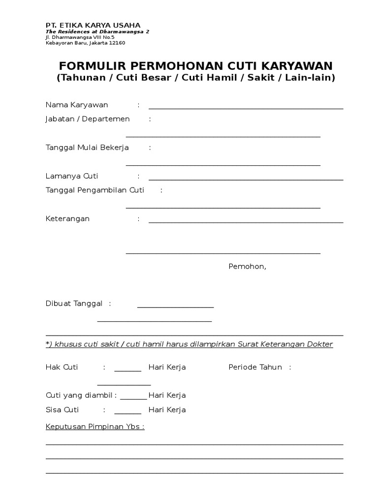 Formulir Pengajuan Cuti Karyawan | PDF