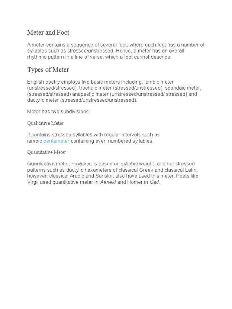 Understanding Meter and Foot in Poetry | PDF