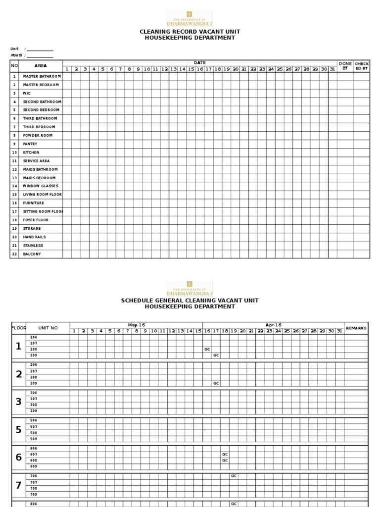 Cleaning Record Vacant Unit | PDF