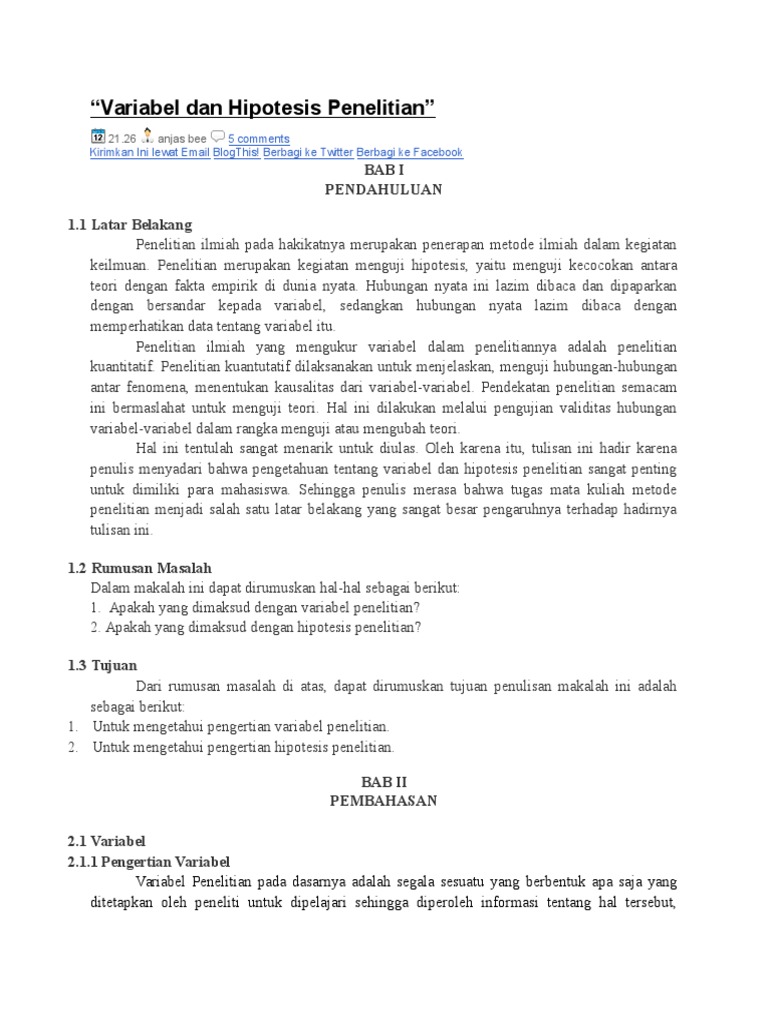 Variabel Dan Hipotesis Penelitian | PDF