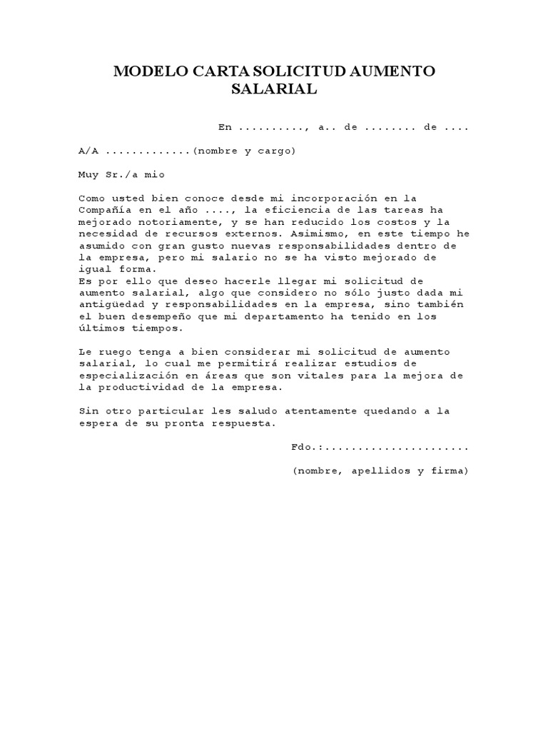 Modelo Carta Solicitud Aumento Salarial Pdf