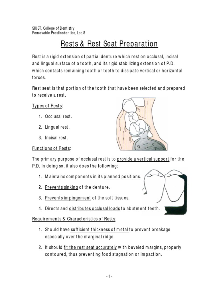 Rests and Rest Seat Preparation in RPD | PDF | Dentistry Branches | Mouth