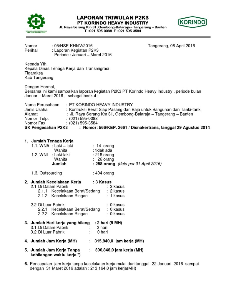 Contoh Laporan P2K3