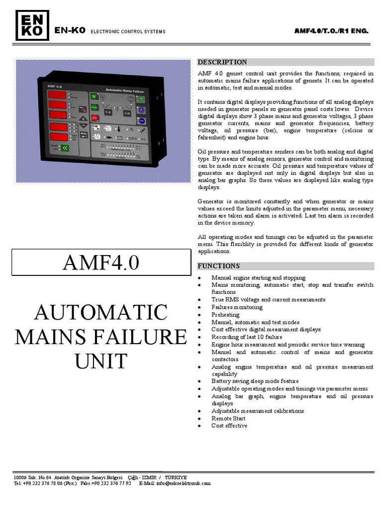 AMF 4.2 Technical Specifications - En | Mains Electricity | Relay