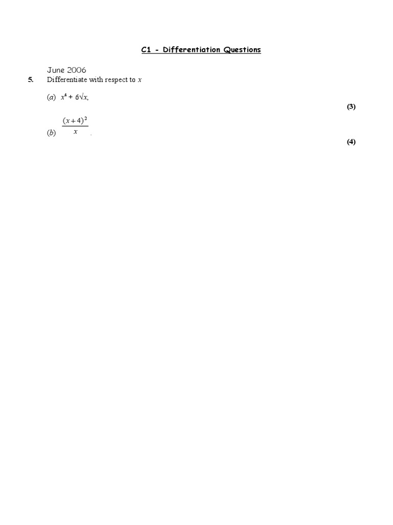 7) C1 Differentiation Questions | PDF | Tangent | Equations
