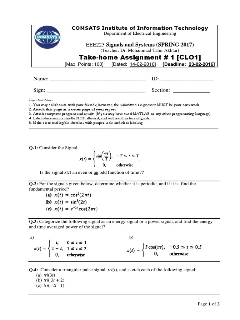 EEE223 Signals-Systems Assignment 01 | PDF
