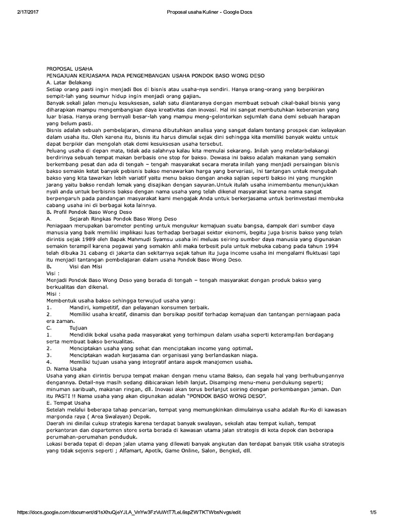Proposal Usaha Kuliner | PDF