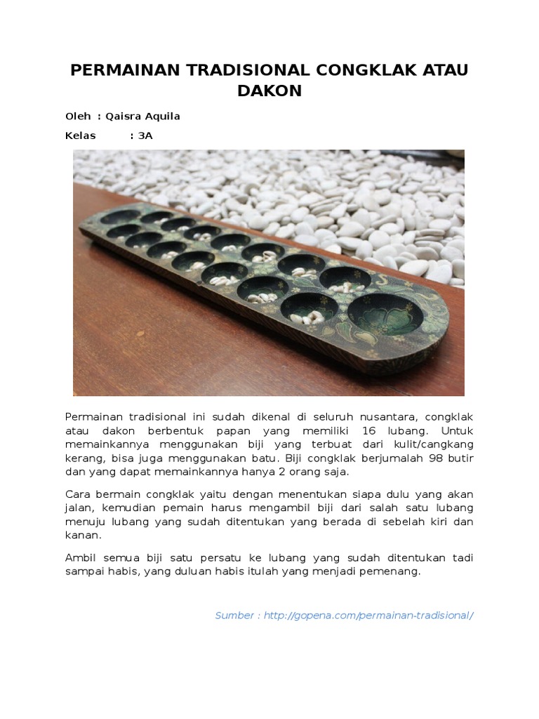 Permainan Tradisional Congklak Atau Dakon | PDF