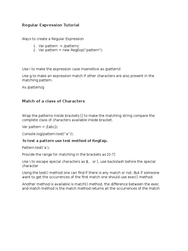 Regular Expression Tutorial: To Test A Pattern Use Test Method of ...