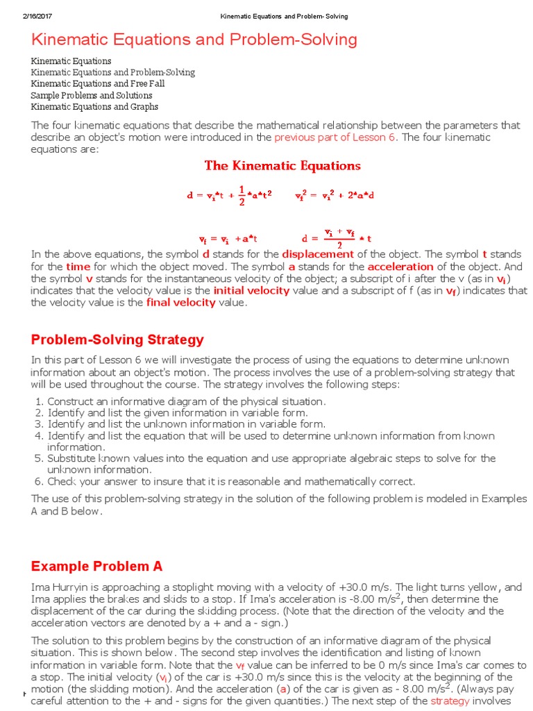Kinematic Equations and Problem-Solving PDF | PDF | Equations | Velocity