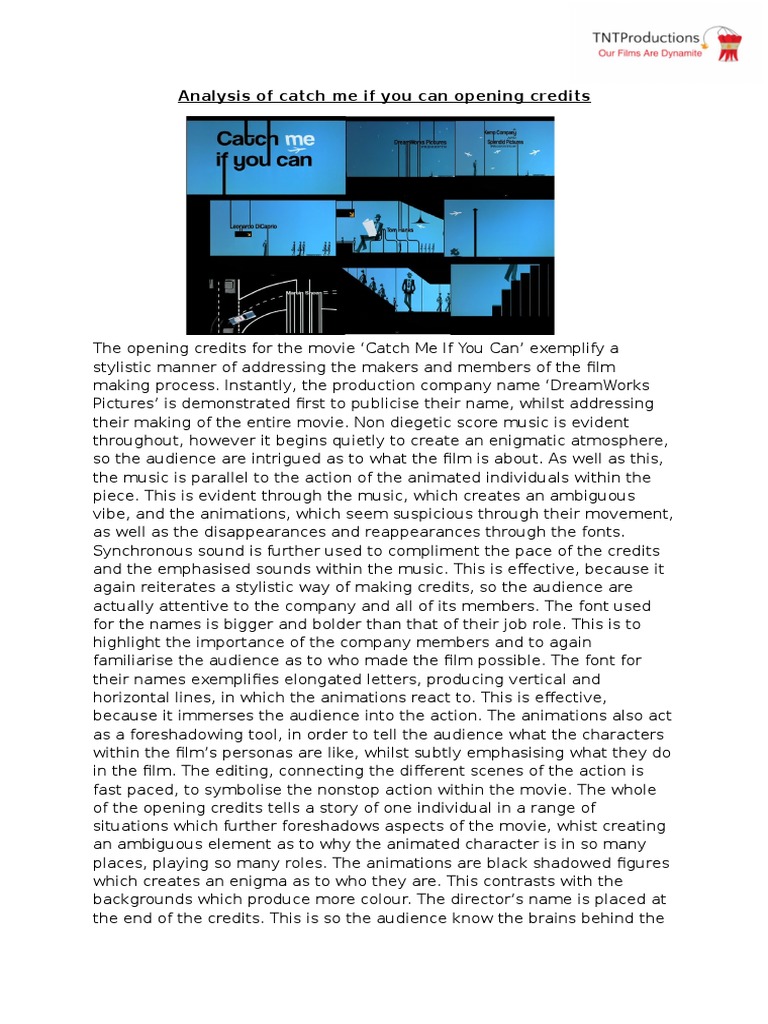 Analysis of Catch Me If You Can Opening Credits | PDF