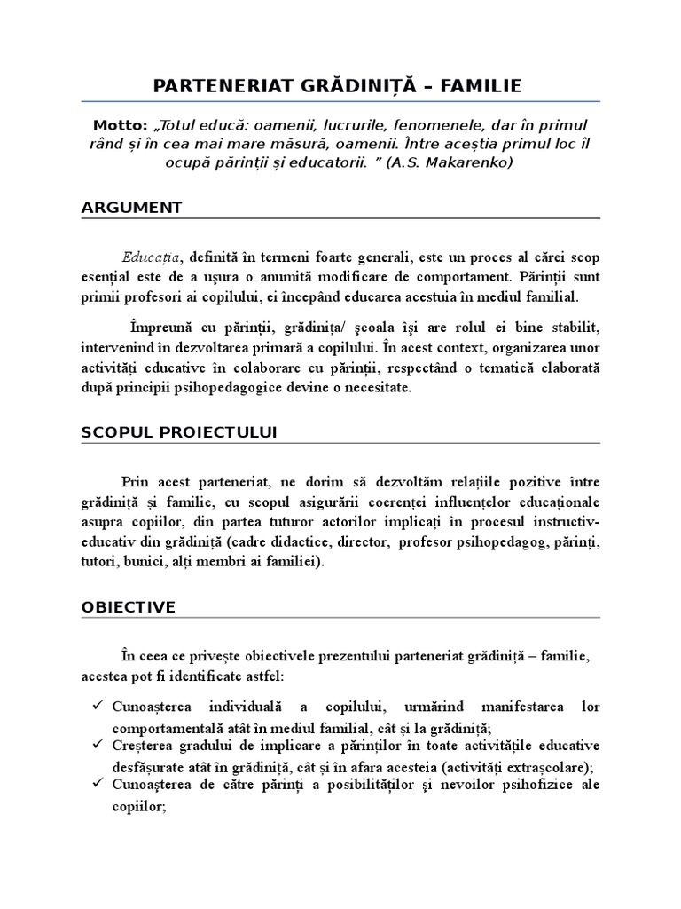 Parteneriat Gradinita-Familie Mica 2 2015-2016