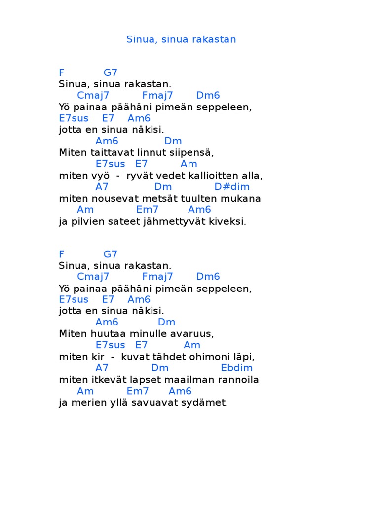Sinua Sinua Rakastan Soinnut | PDF