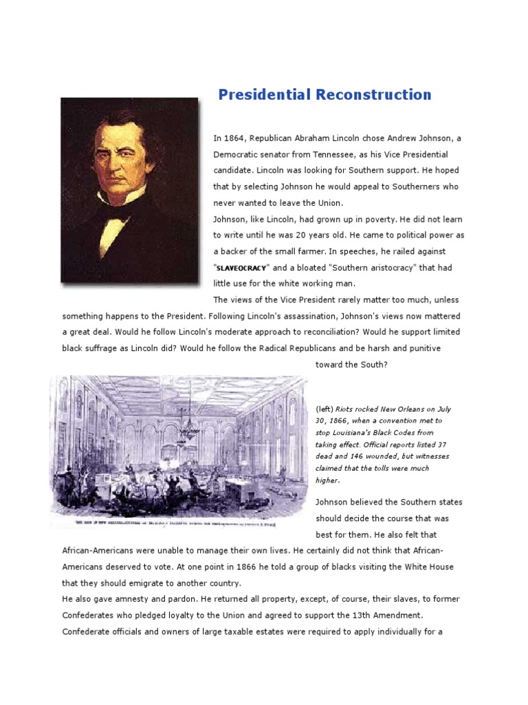 Presidential Reconstruction Overview | PDF | Reconstruction Era | Freedman