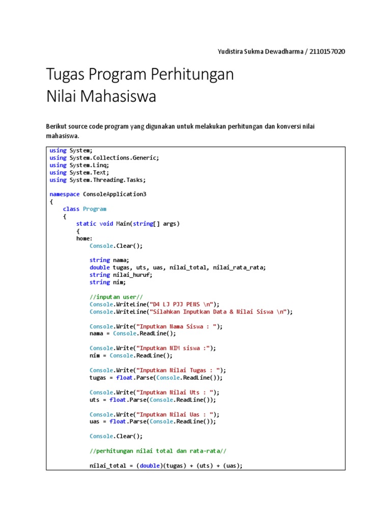 Pembuatan System Perhitungan Nilai Mahasiswa Menggunakan Visual Studio ...