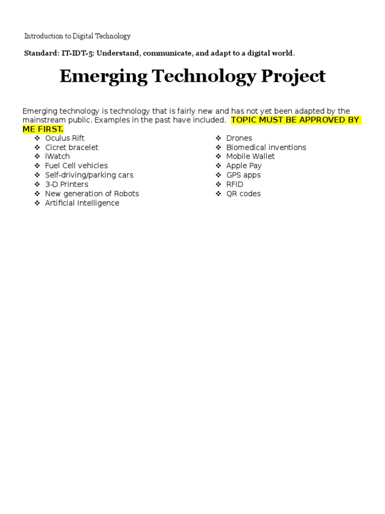 Emerging Technology Assignment and Rubric 2016 1 | PDF | Emerging Technologies | Science And ...