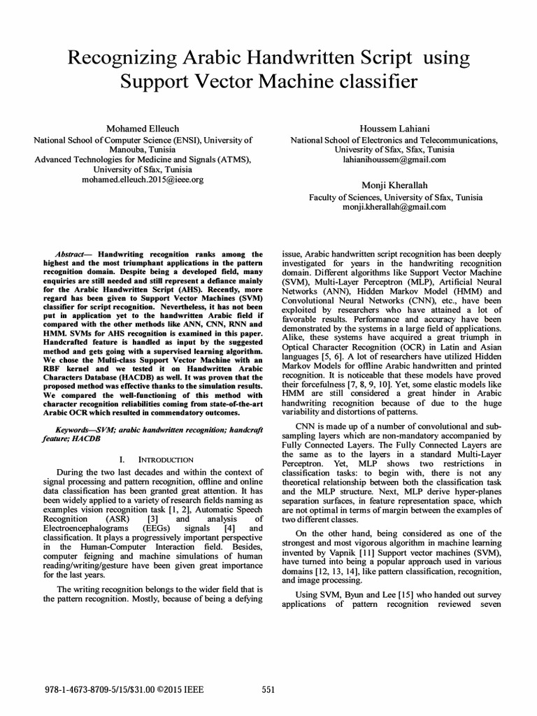 Recognizing Arabic Handwritten Script USIng SVM | PDF | Support Vector Machine | Statistical ...