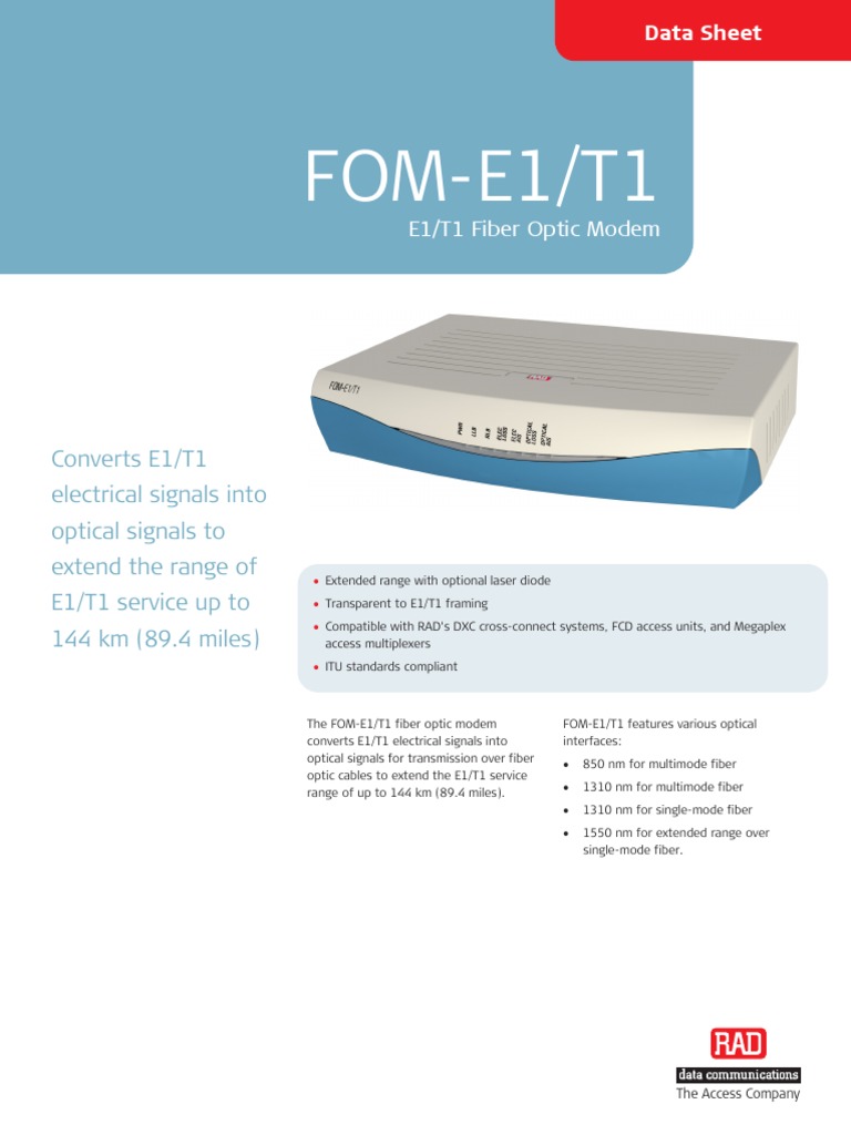 6164 Fom-E1t1 Modem Rad | PDF | Optical Fiber | Electronics