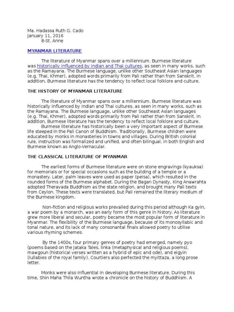 Burmese Literature | PDF | Myanmar | Poetry