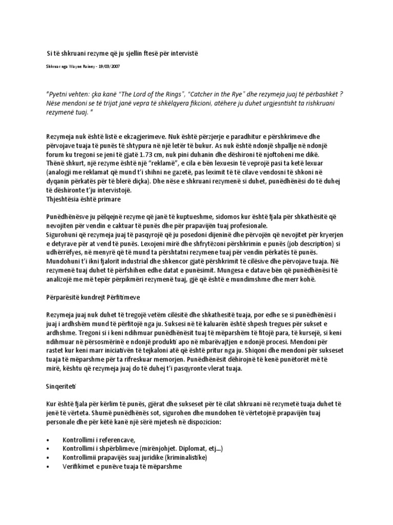 Si të shkruani rezyme që ju sjellin ftesë për intervistë