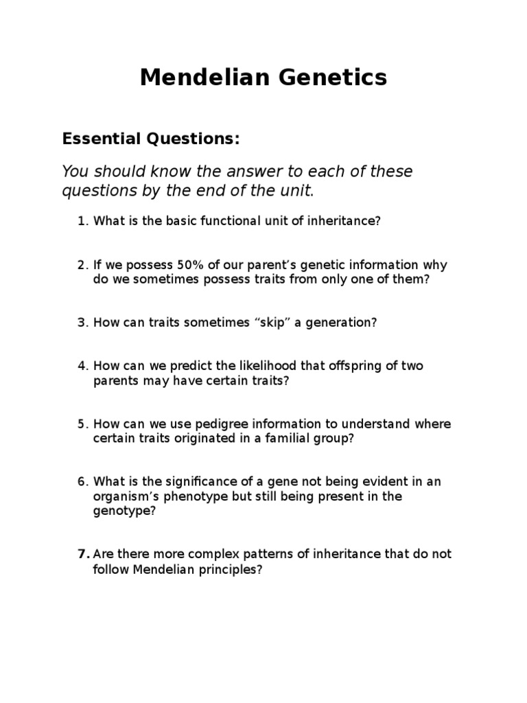 Mendelian Genetics Unit Study Guide | PDF