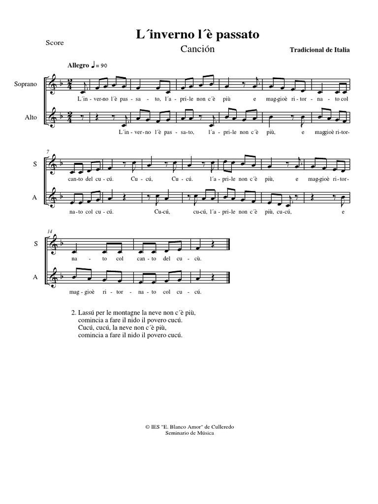 Trad. Italia - L Inverno L È Passato | PDF