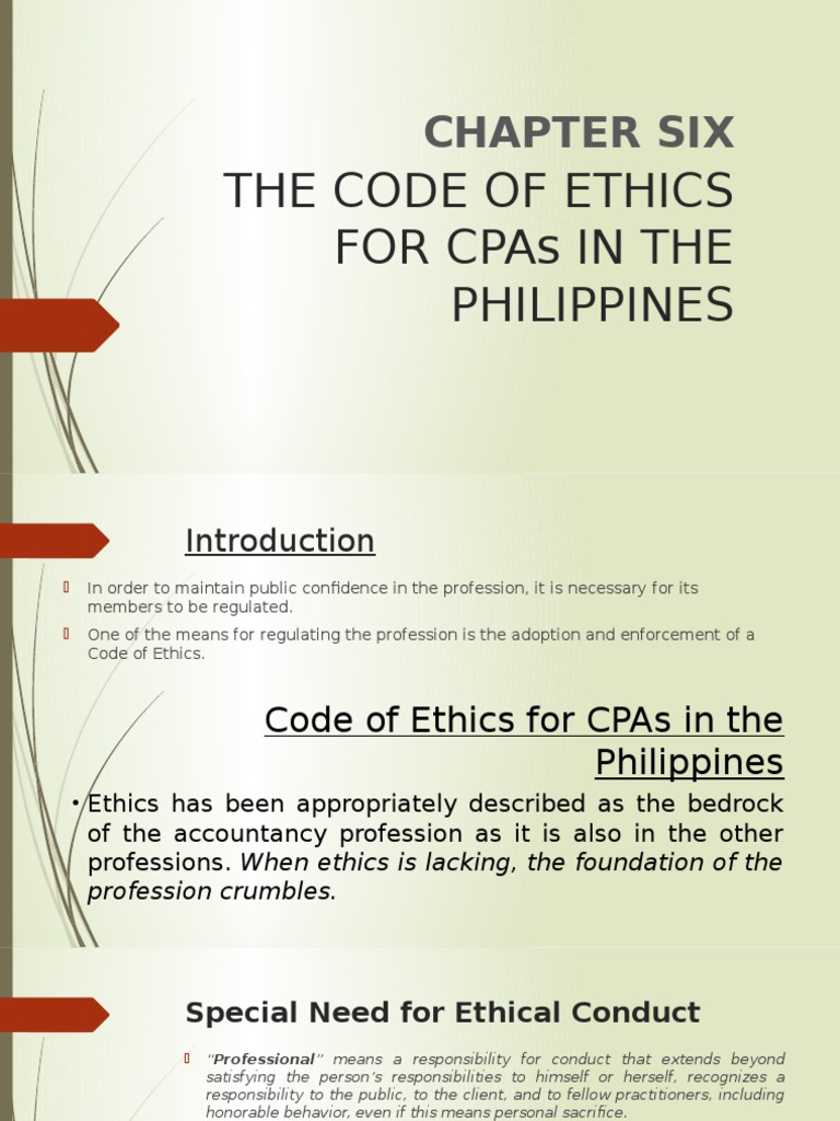 The Code of Ethics For Cpas in The Philippines: Chapter Six | PDF ...