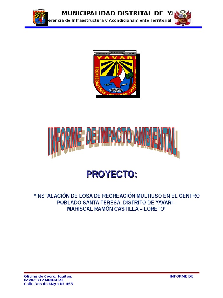 Informe de Impacto Ambiental - Losa Nueva Esperanza | Evaluación de ...