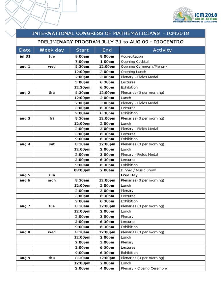 Program Icm2018 en | PDF