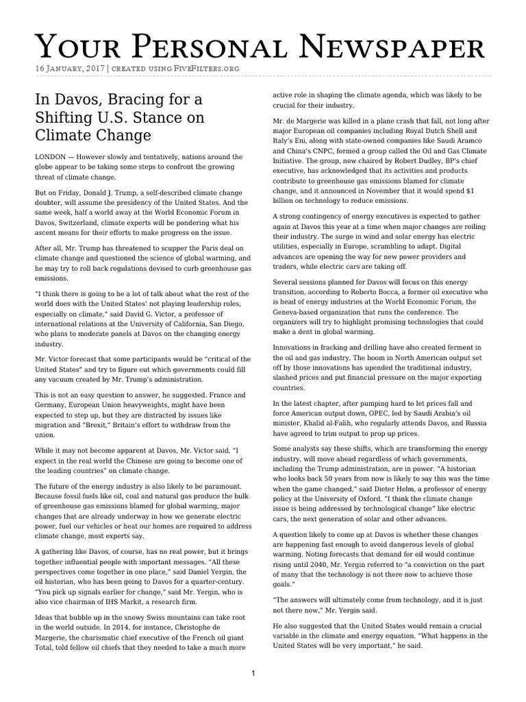 Your Personal Newspaper | PDF | World Economic Forum | Energy Industry