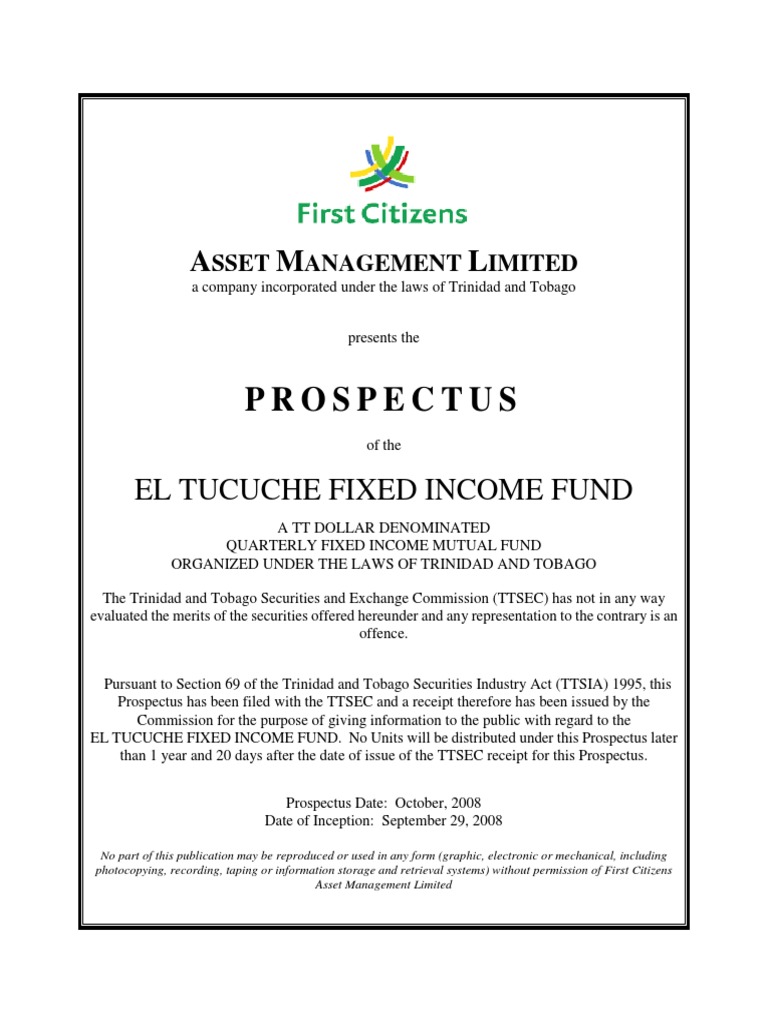 Prospectus: El Tucuche Fixed Income Fund | PDF | Securities (Finance ...