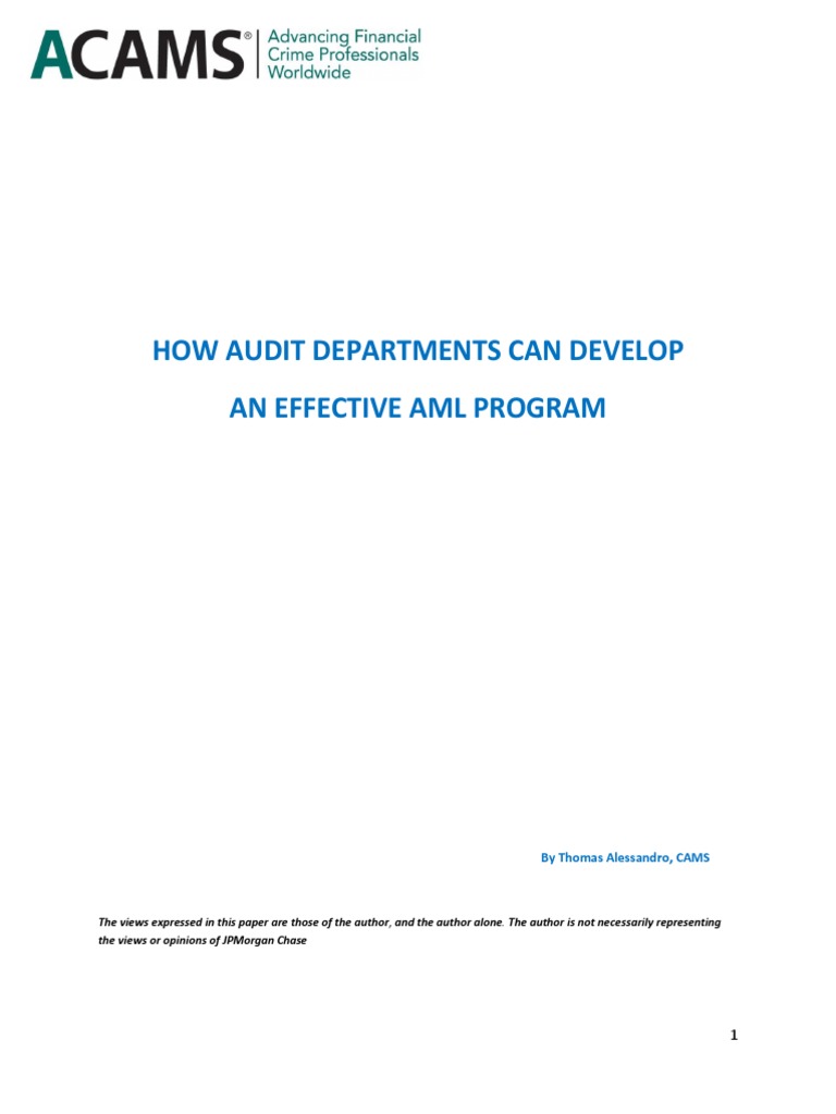 How Audit Departments Can Develop An Effective AML Program Thomas ...