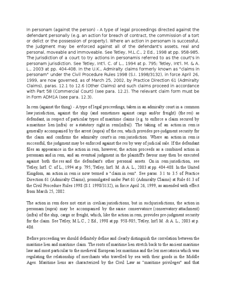 Action in Rem and Action in Personam | PDF | Admiralty Law | Government ...