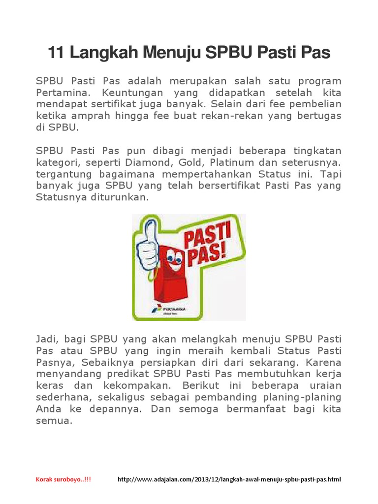 11 Langkah Menuju SPBU Pasti Pas | PDF