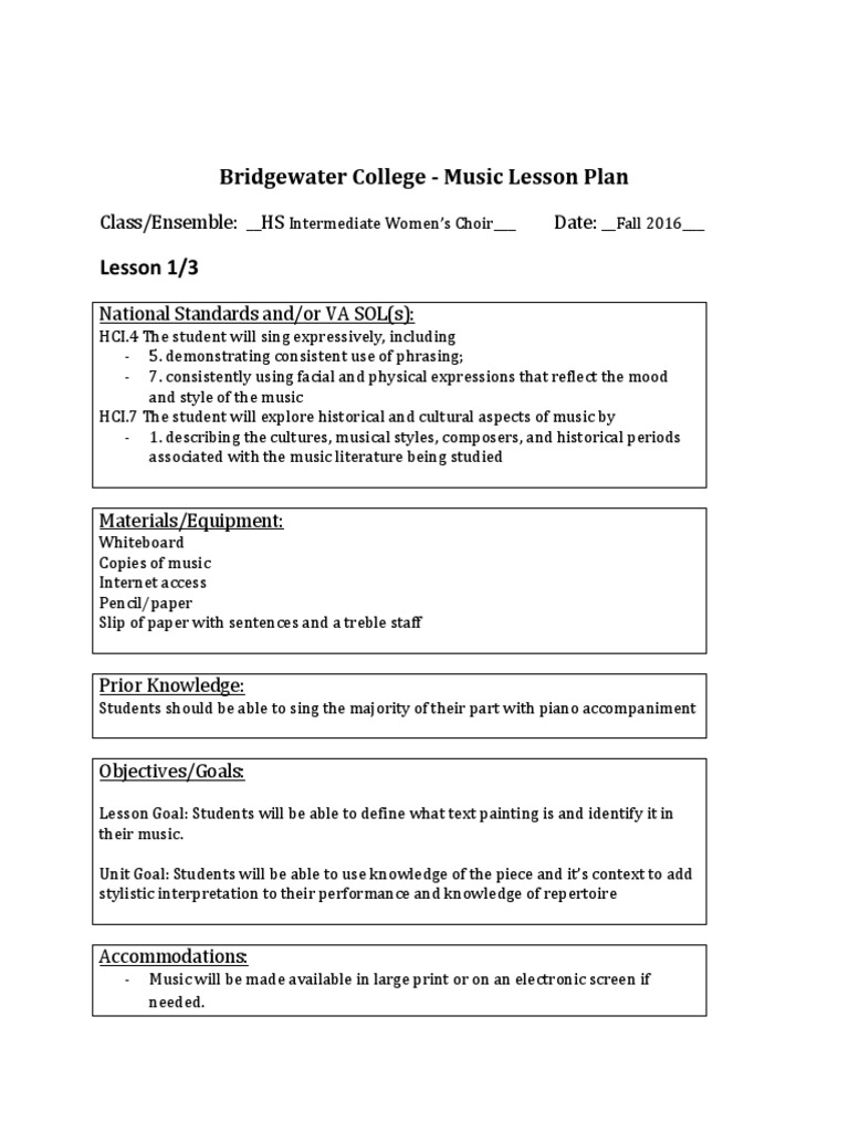 Unit Lesson Plans | PDF | Composers | Lesson Plan