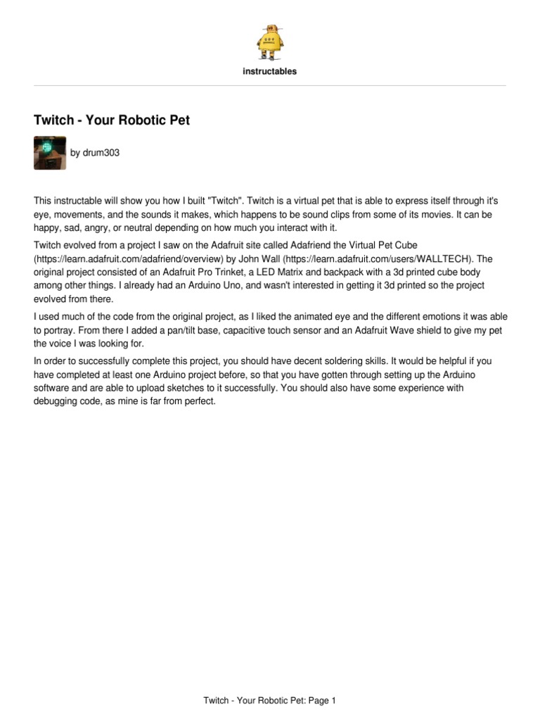 Twitch Your Robotic Pet | PDF | Arduino | Computer Engineering