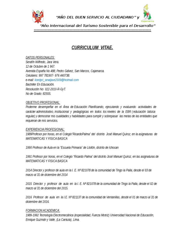 E. - Curriculum Vitae de Wilfredo V | PDF | Windows XP | Microsoft