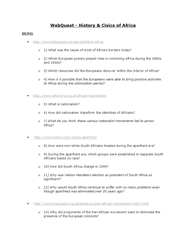 Webquest Africa History-2 | PDF