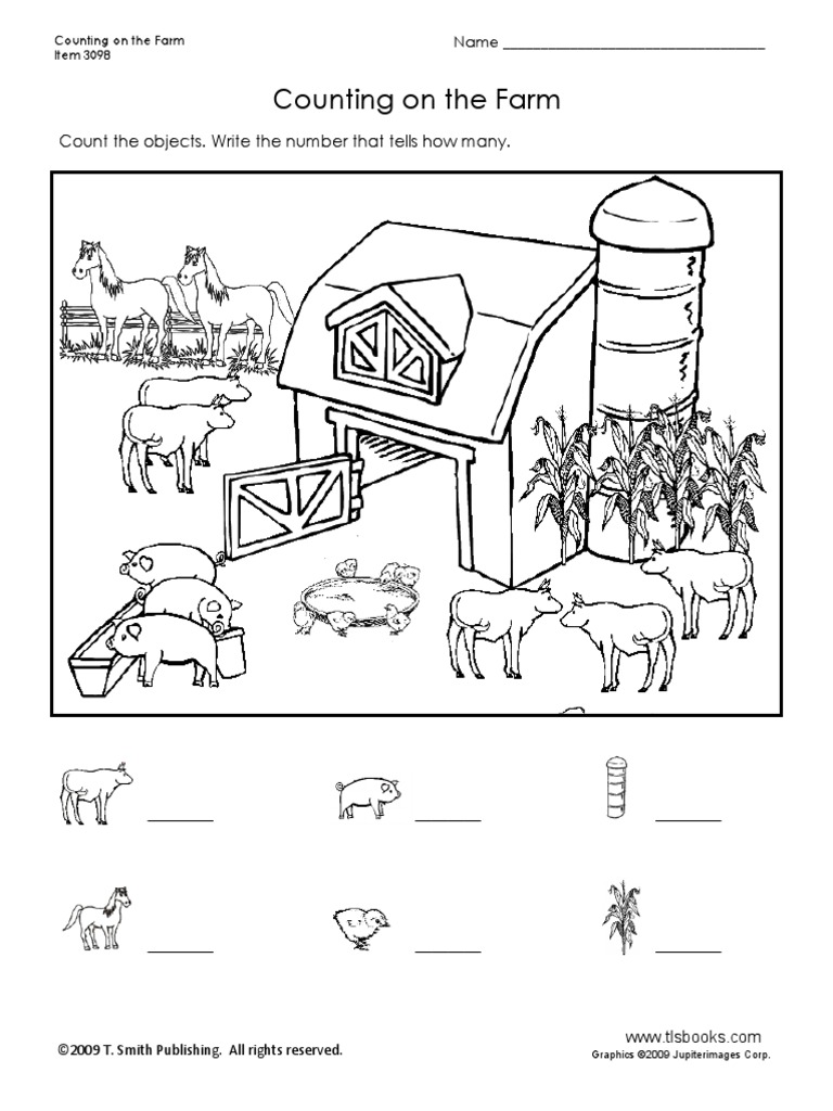 Counting On The Farm: Count The Objects - Write The Number That Tells ...