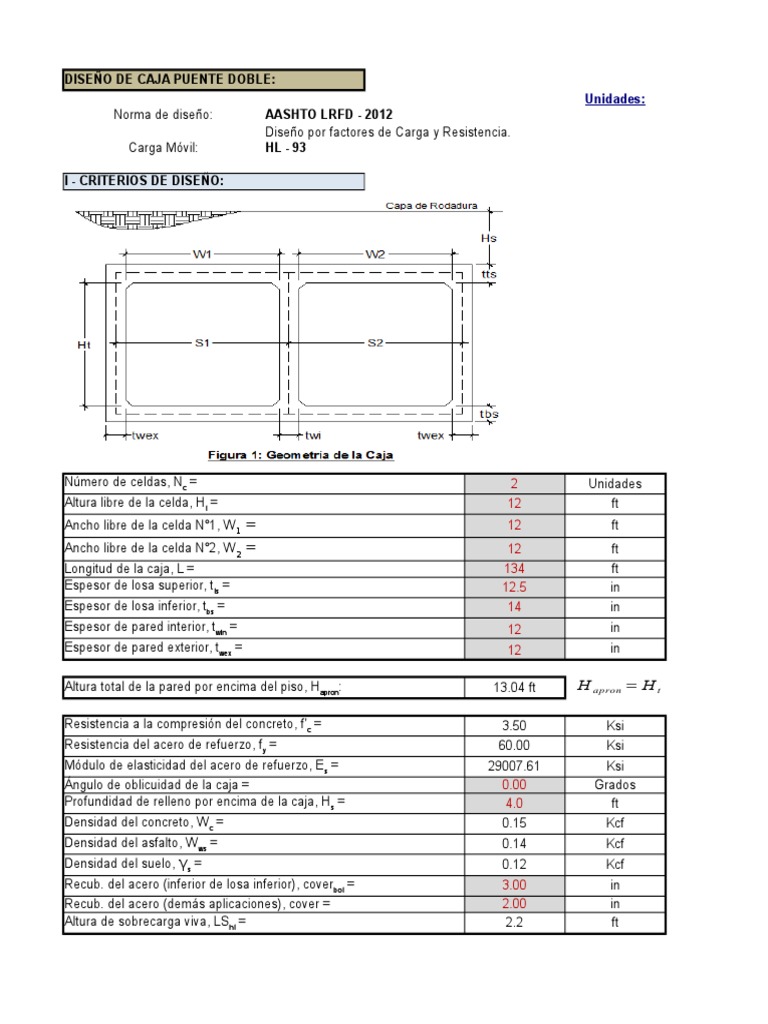 Box Culvert Structural Design.xlsx | Ingeniería estructural | Ingeniería
