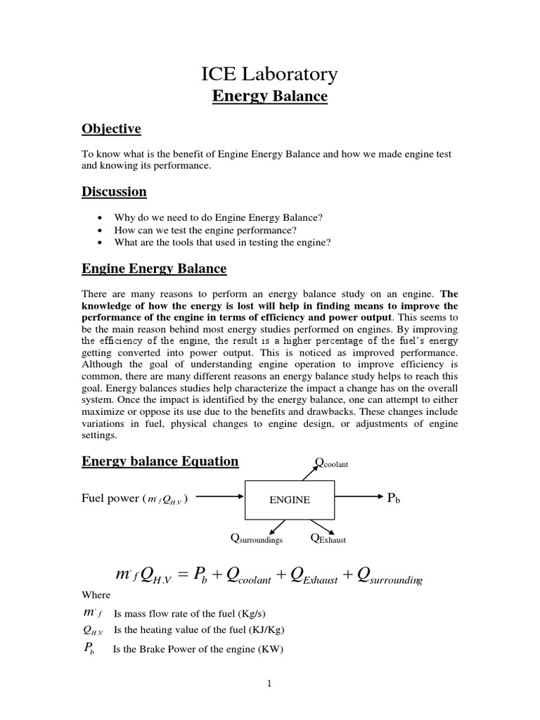 1 - Lab - ICE - Engine Energy Balance | PDF | Engines | Power (Physics)