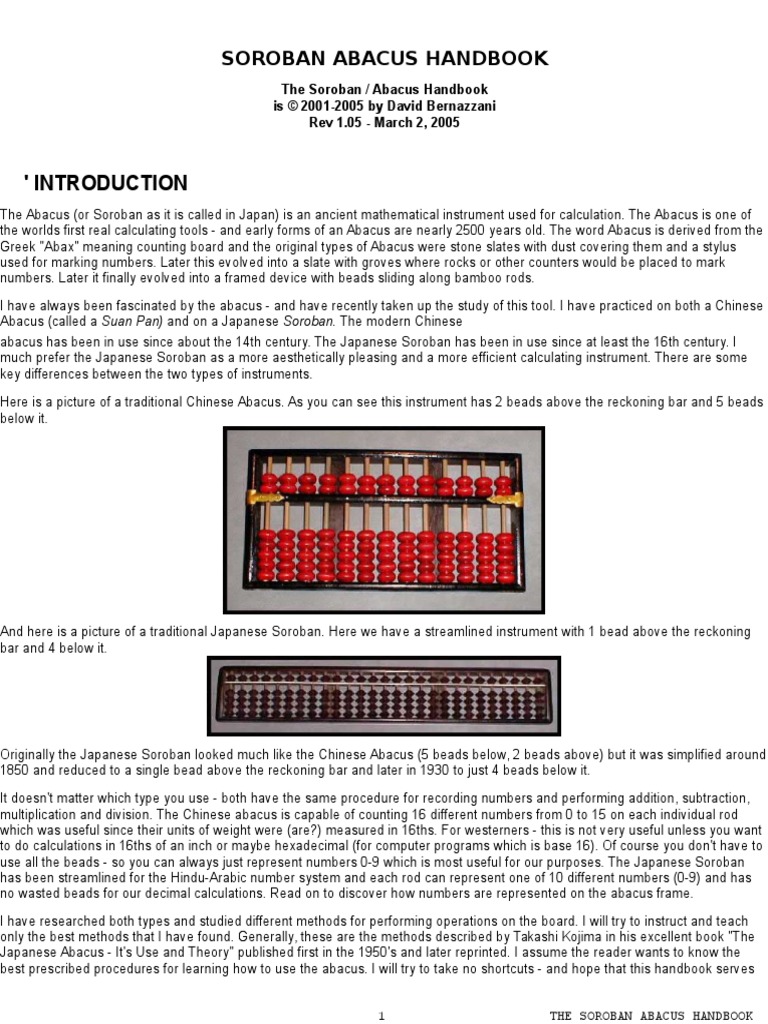 Soroban Abacus Handbook | PDF | Division (Mathematics) | Multiplication