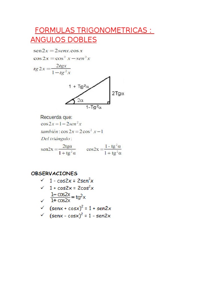 Formulas Trigonometricas (Angulos Dobles) | PDF