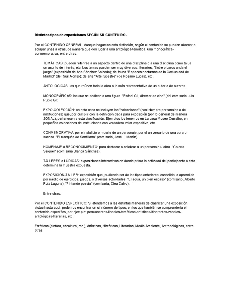Distintos Tipos de Exposiciones SEGÚN SU CONTENIDO | PDF