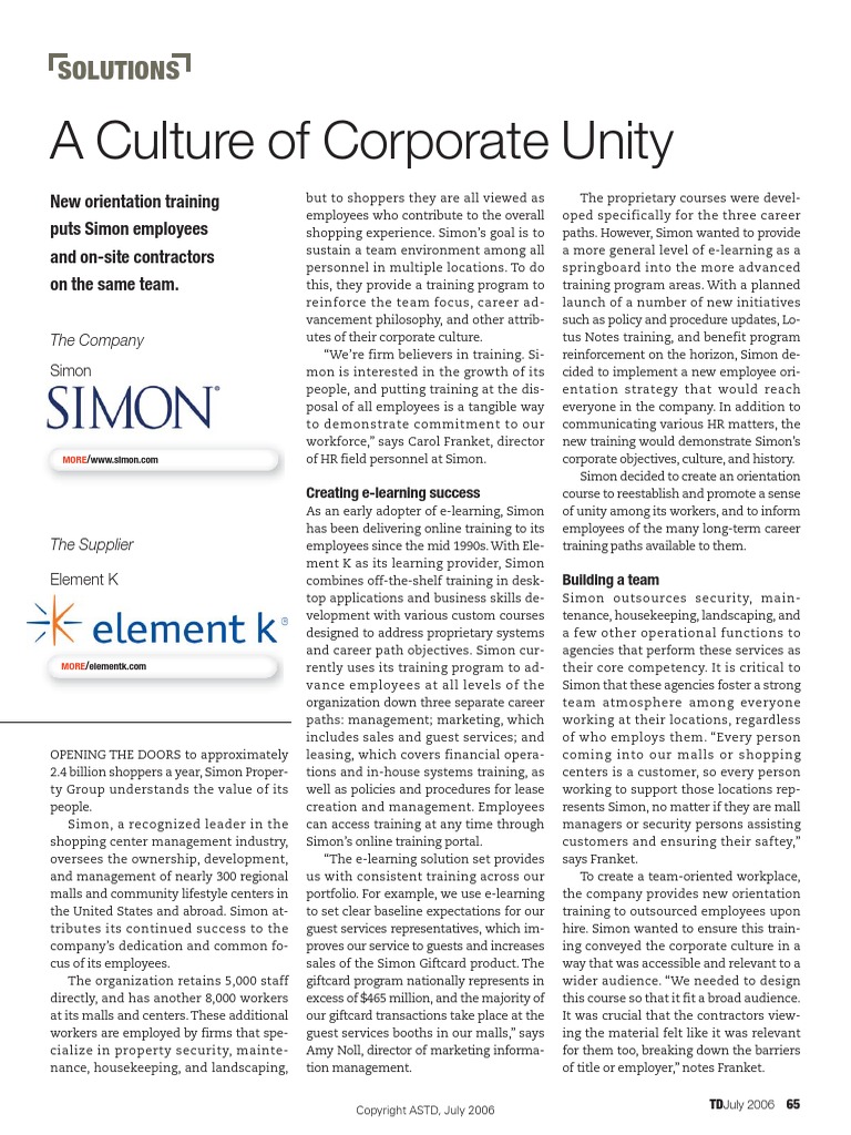 A Culture of Corporate Unity | PDF | Educational Technology | Employment