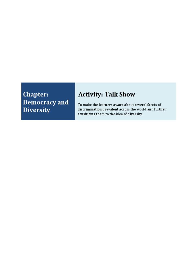 Democracy and Diversity: Activity: Talk Show | PDF
