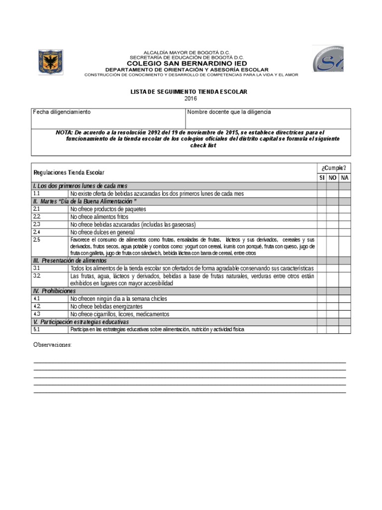 Check List Tienda Escolar | PDF