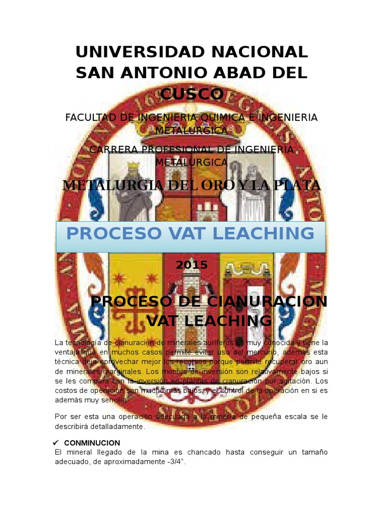 Vat Leaching | PDF | Oro | Cemento