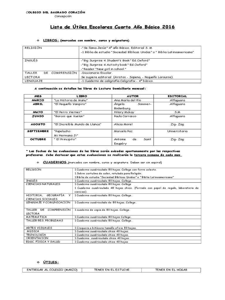 Cuarto Basico | PDF | Lápiz | Cuaderno